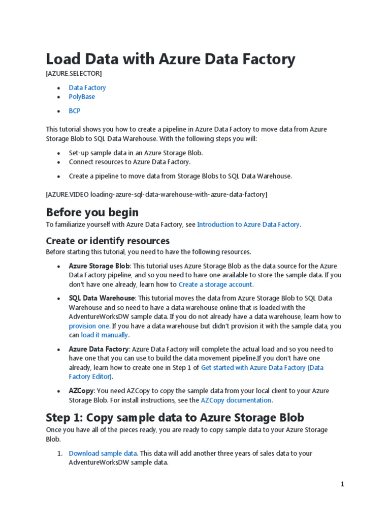 Load Data With Azure Data Factory | PDF | Microsoft Azure | Databases