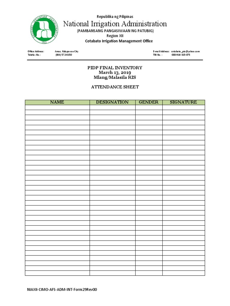 National Irrigation Administration: Pidp Final Inventory March 13, 2019 ...