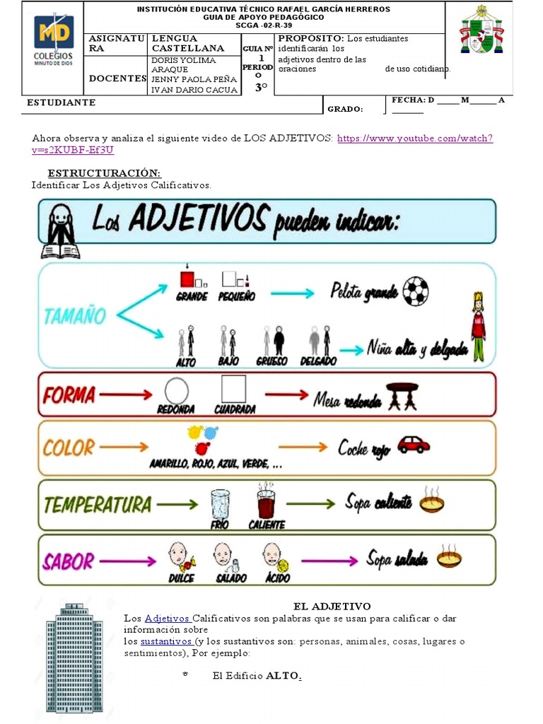 GUIA 3 ESPAÑOL Los Adjetivos | PDF | Adjetivo | Lingüística