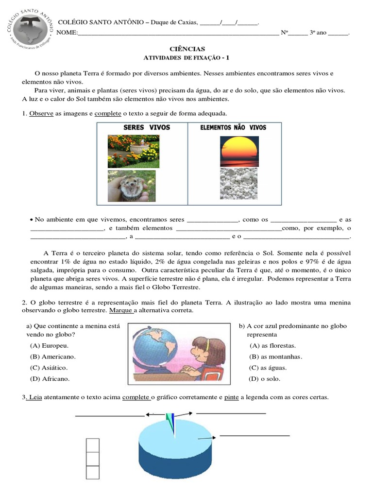 Atividade 1 Ciências 3°ano | PDF | Terra | Sol