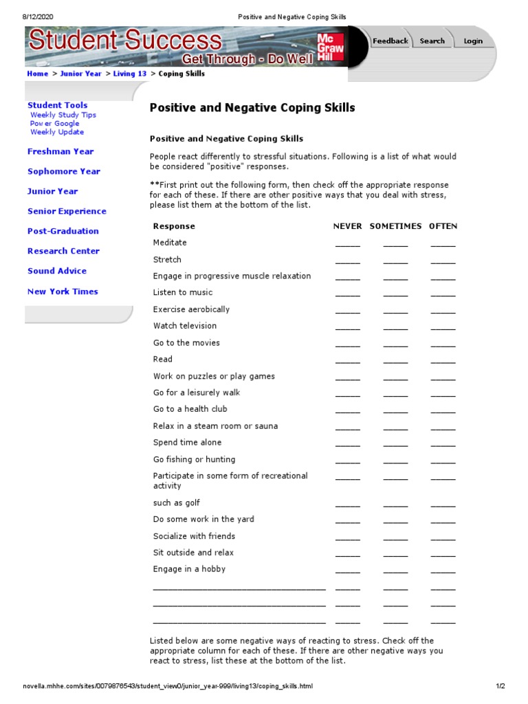 Positive and Negative Coping Skills | PDF | Determinants Of Health ...