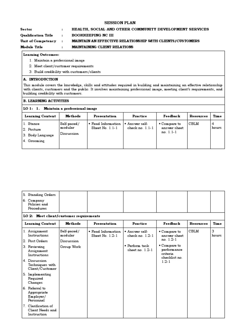 Session Plan: Health, Social and Other Community Development Services ...