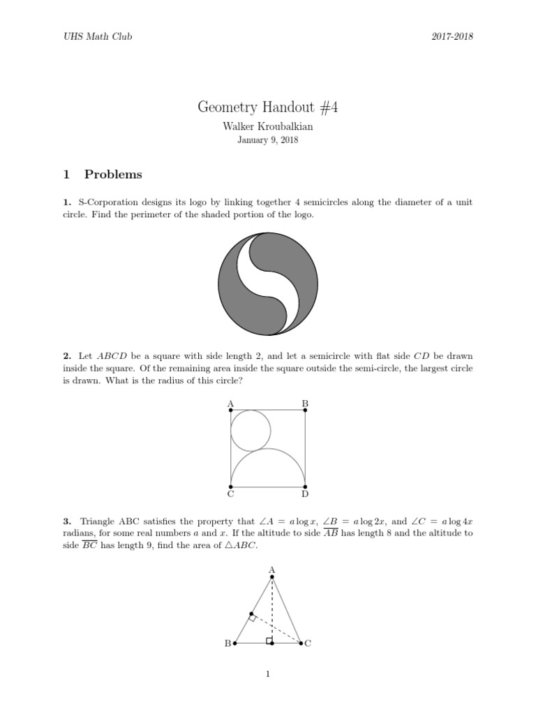 Geometry Handout #4: 1 Problems | PDF | Circle | Triangle