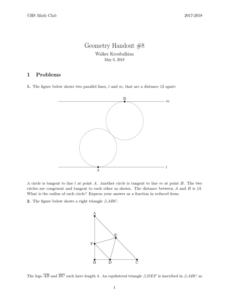 Geometry Handout 8 1 Problems Pdf Triangle Circle