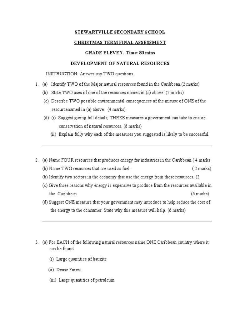 Grade 11 Natural Resources Assessment | PDF | Natural Environment ...