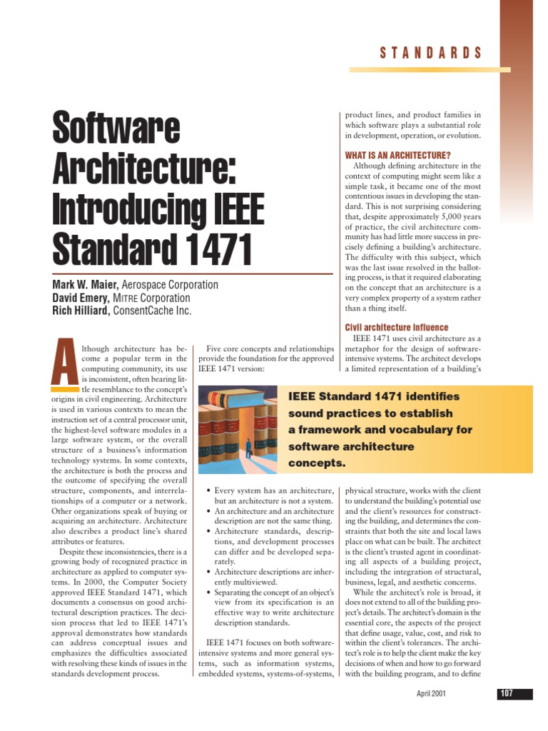 Software Architecture: Introducing IEEE Standard 1471: Standards | PDF | System | Computing