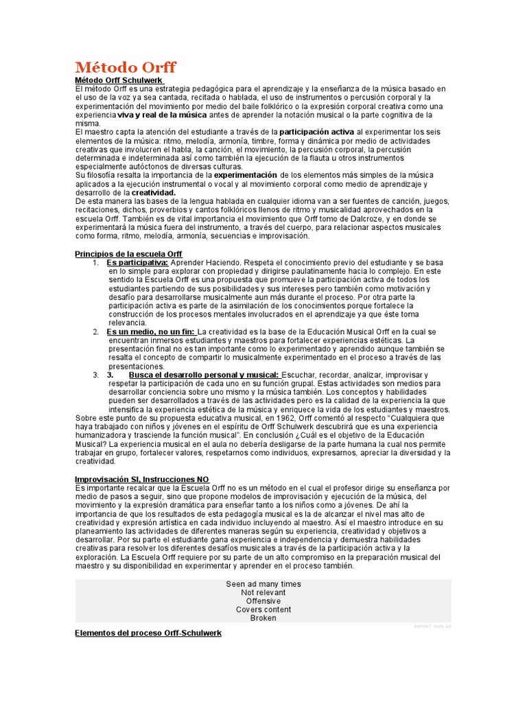 El método Orff-Schulwerk: una estrategia pedagógica basada en la participación activa y la ...