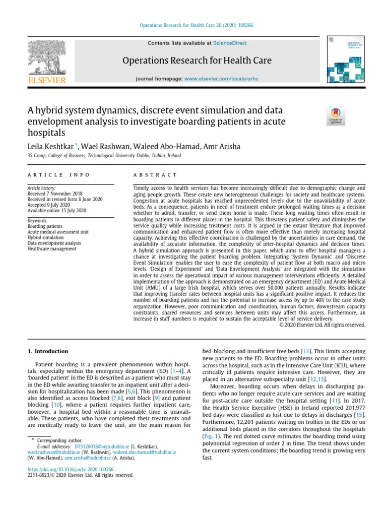 Operations Research For Health Care: Leila Keshtkar, Wael Rashwan ...