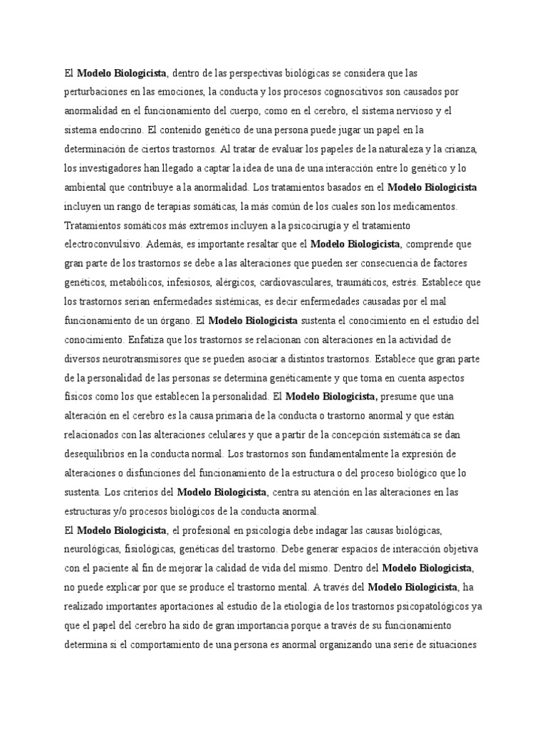 Modelo Biologicista en Psicología | PDF | Biología | Psicopatología