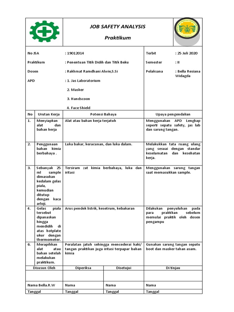 Contoh Job Safety Analysis Laboratorium | PDF