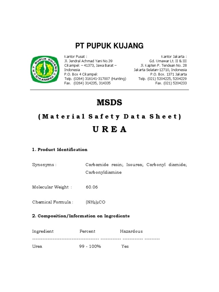 MSDS Urea | PDF | Nitrogen | Urea