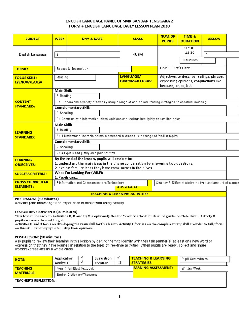 English Language Panel of SMK Bandar Tenggara 2 Form 4 English Language ...