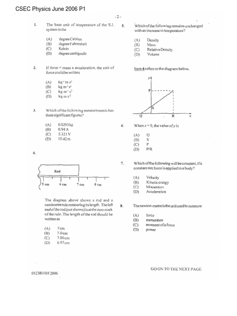 CSEC Physics June 2006 Exam Paper | PDF