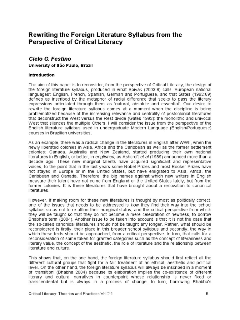Rewriting The Foreign Literature Syllabus From The Perspective of ...