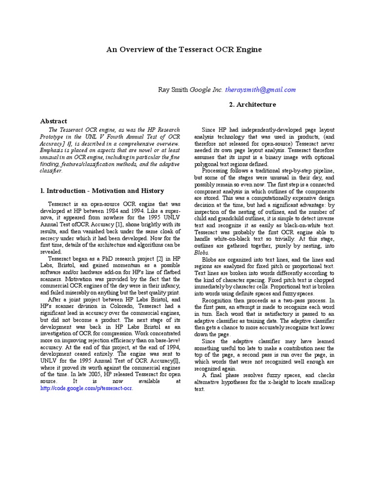 An Overview of The Tesseract OCR Engine: 2. Architecture | PDF ...