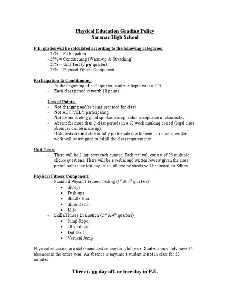 Physical Education Grading Policy | PDF