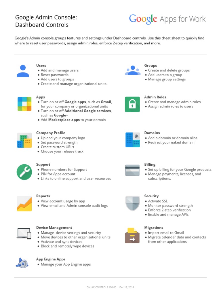 Admin Console Dashboard Cheatsheet PDF | PDF | Gmail | Mobile App