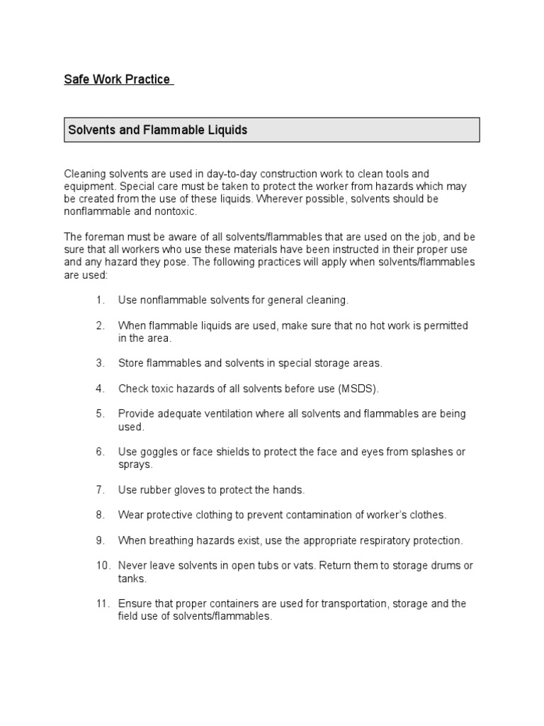 Cleaning Solvents Flammables | PDF