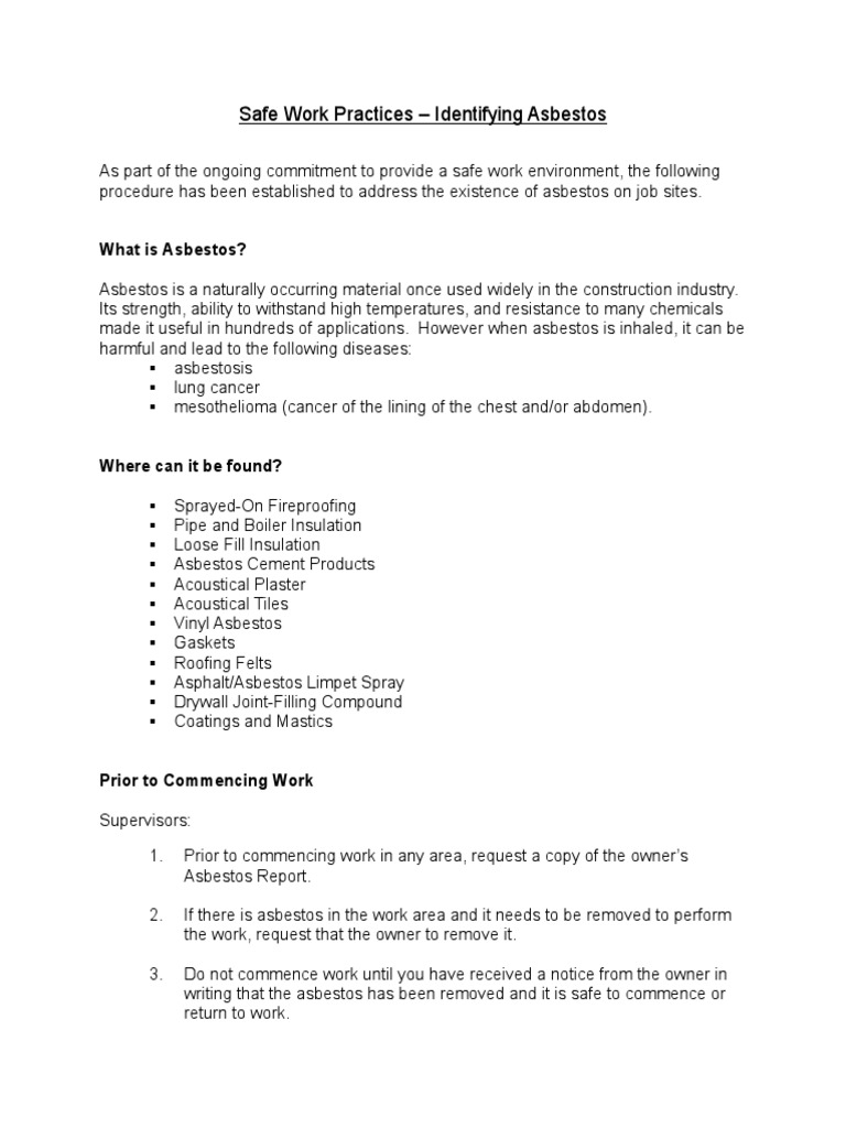 Safe Work Practice Asbestos | PDF | Asbestos | Materials