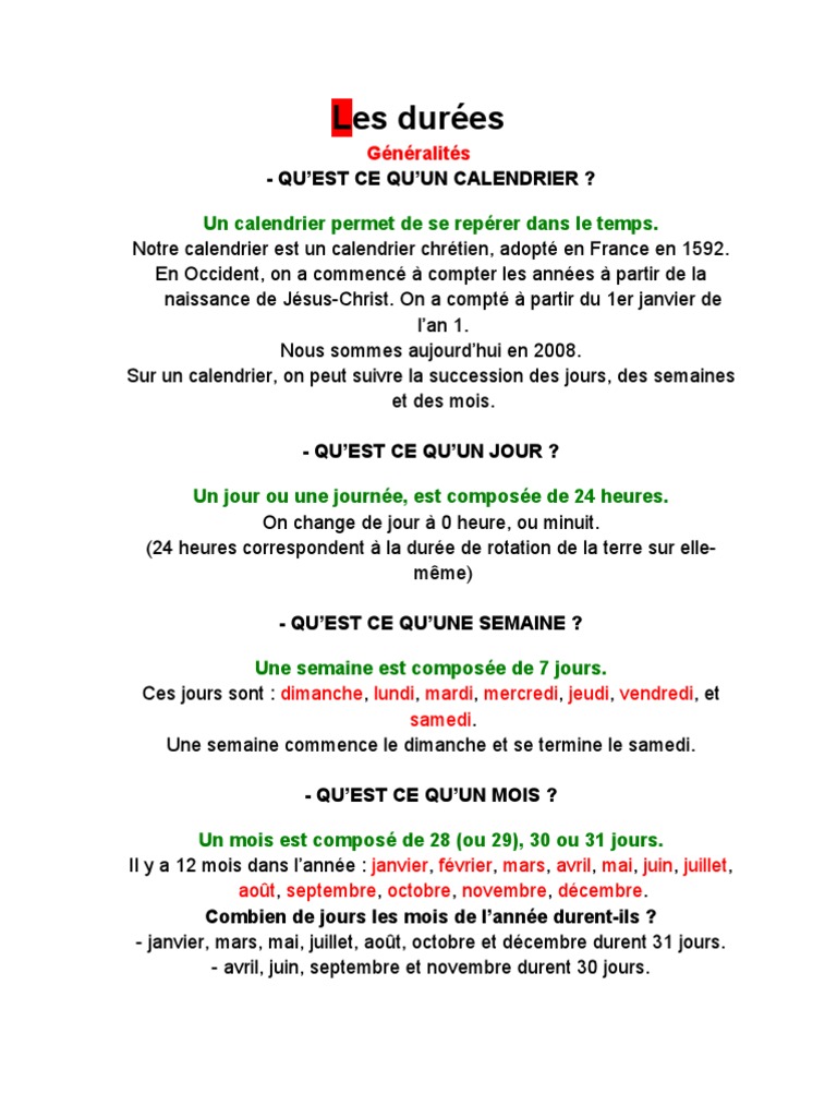 Durées et conversions temporelles | PDF | Calendrier | Unité de mesure