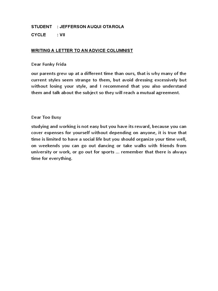 Advice Column Responses for Students | PDF