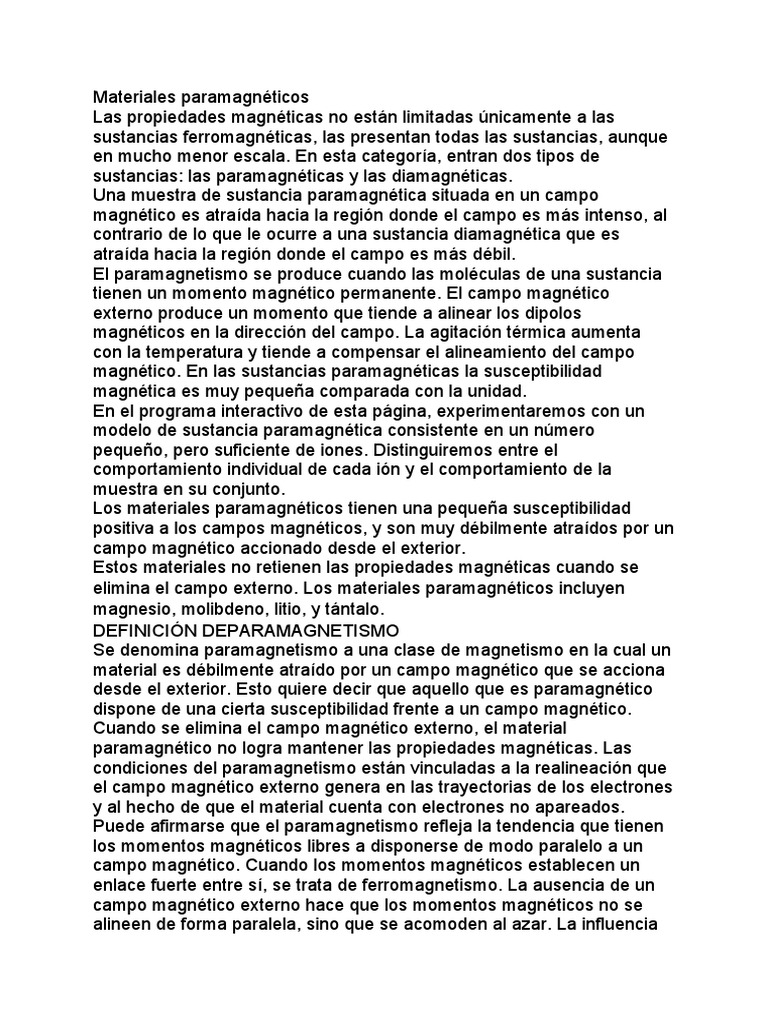 Materiales Paramagnéticos | Descargar gratis PDF | Magnetismo | Fuerza