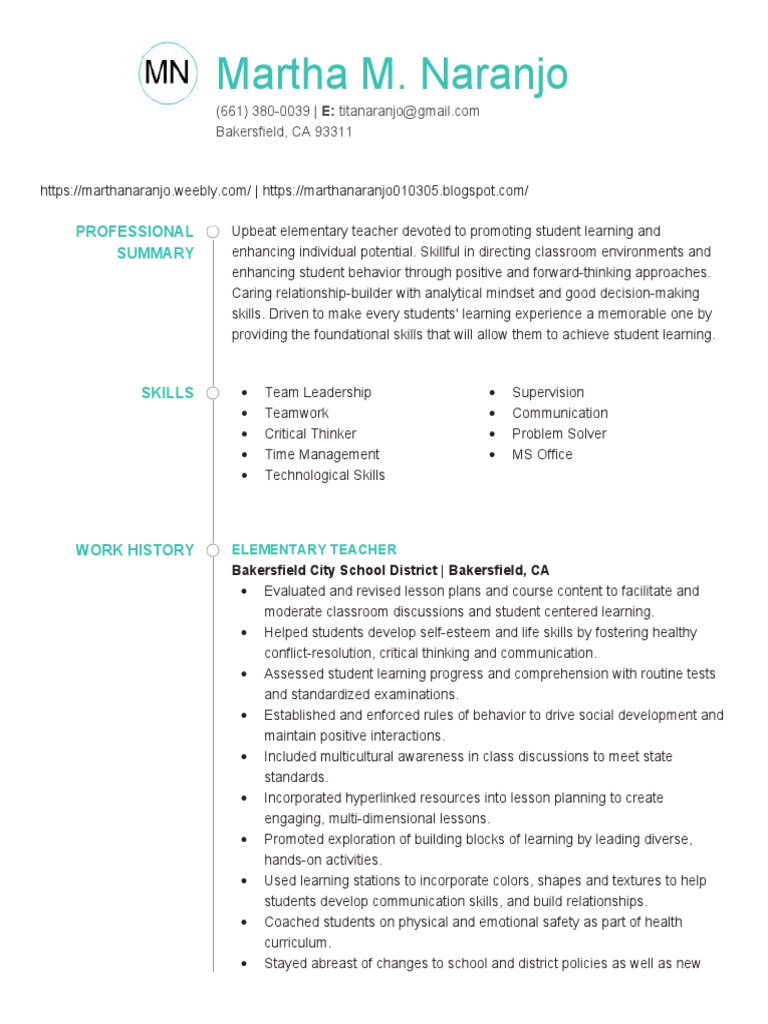 Martha Naranjo Resume | PDF | Teachers | Curriculum
