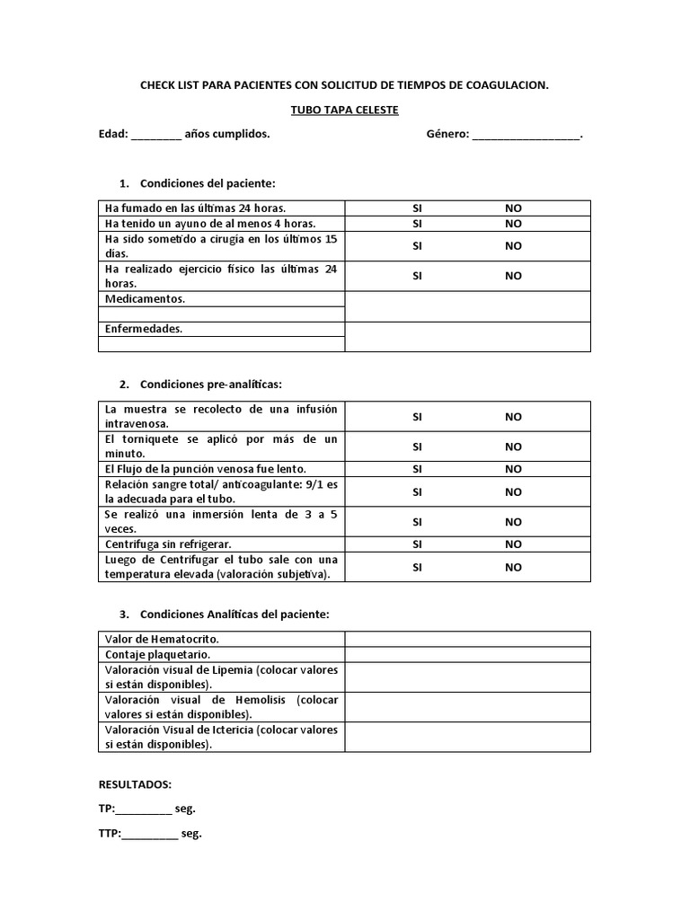 Check List TP, TTP, Inr | PDF