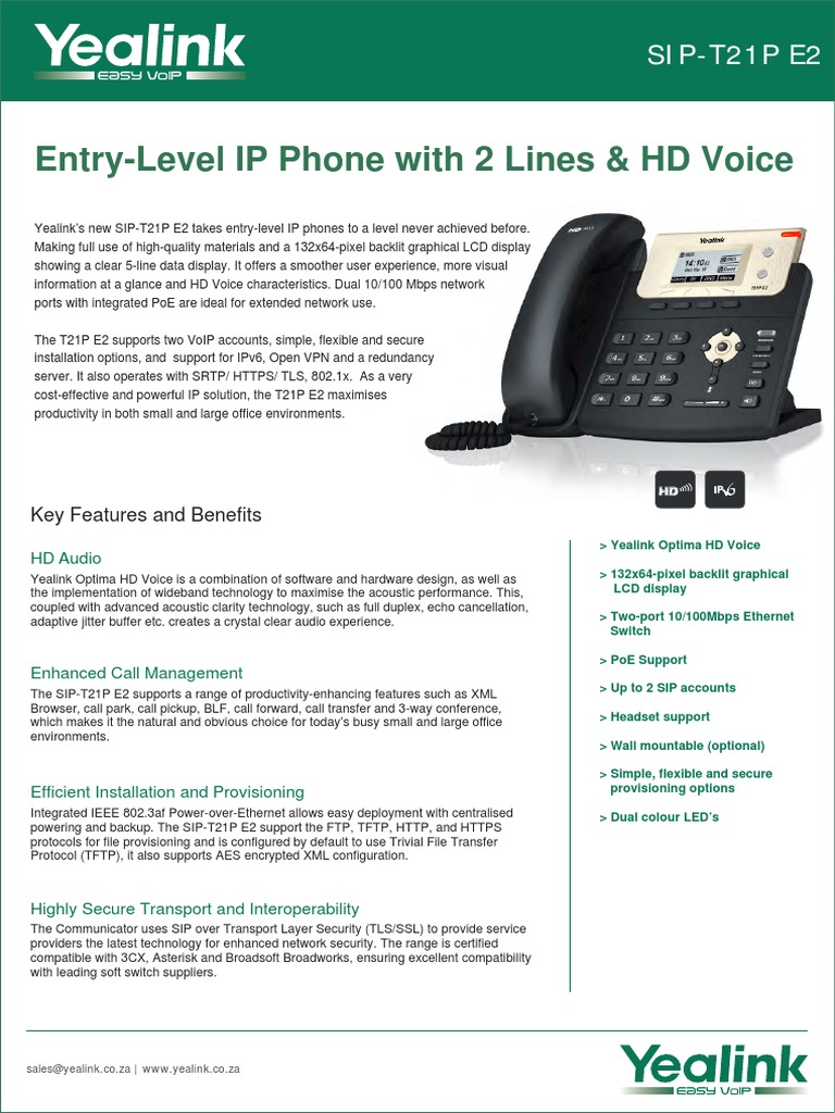 Yealink - SIP-T21P-E2 - Datasheet - by LATNOK CD | PDF | Session ...