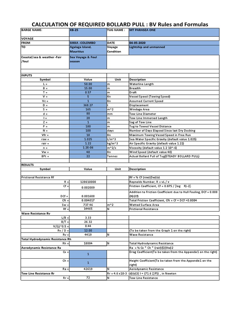 Calculation of Required Bollard Pull: BV Rules and Formulas | PDF ...