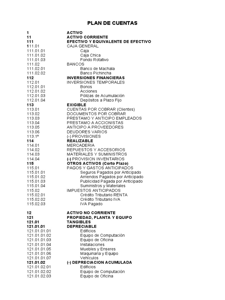 Plan de Cuentas Ecuador | PDF | Amortización (Negocio) | Compartir ...