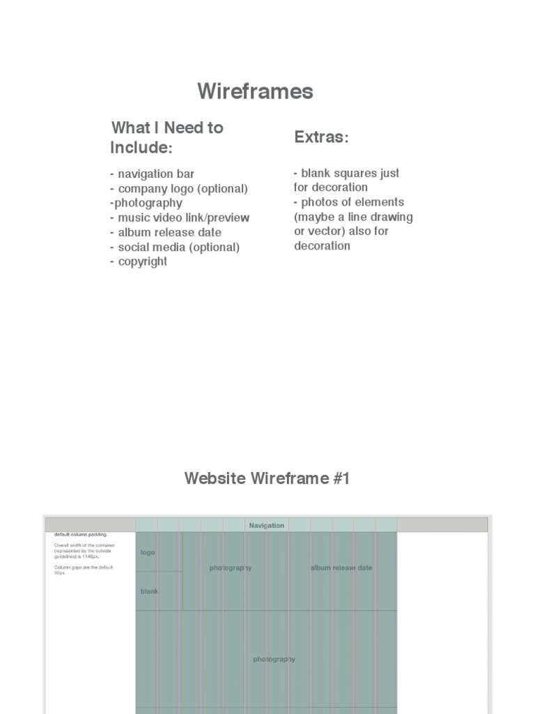 Wireframes: What I Need To Include: Extras | PDF