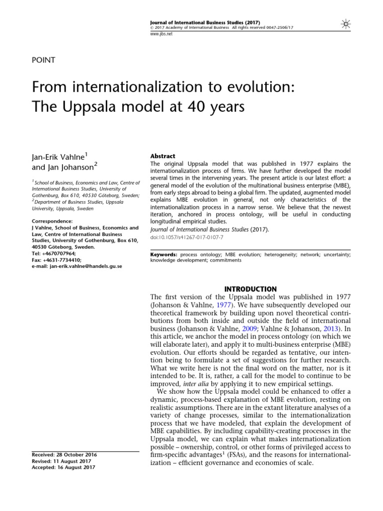 From Internationalization To Evolution The Uppsala Model at 40 Years ...