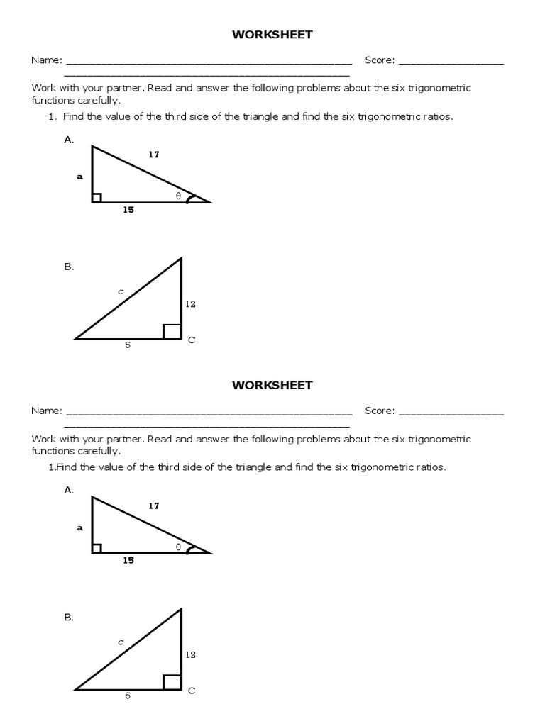 Trigonometric Ratios Worksheet | PDF | Career & Growth | Teaching ...