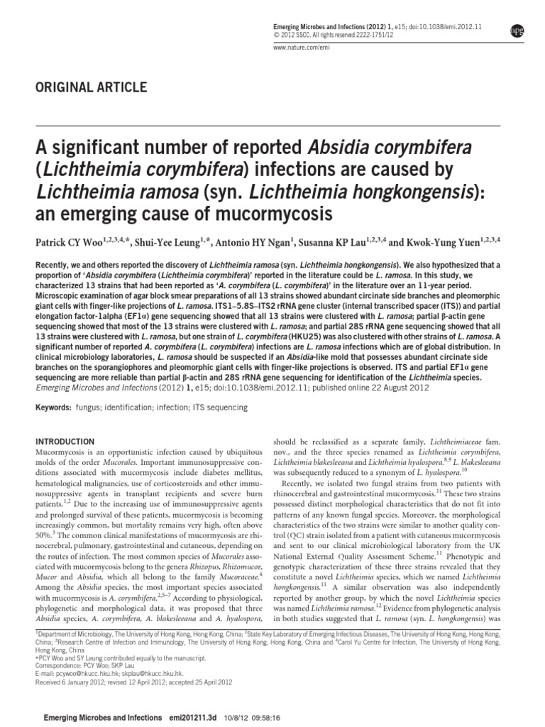 A Significant Number of Reported Absidia Corymbifera Lichtheimia ...