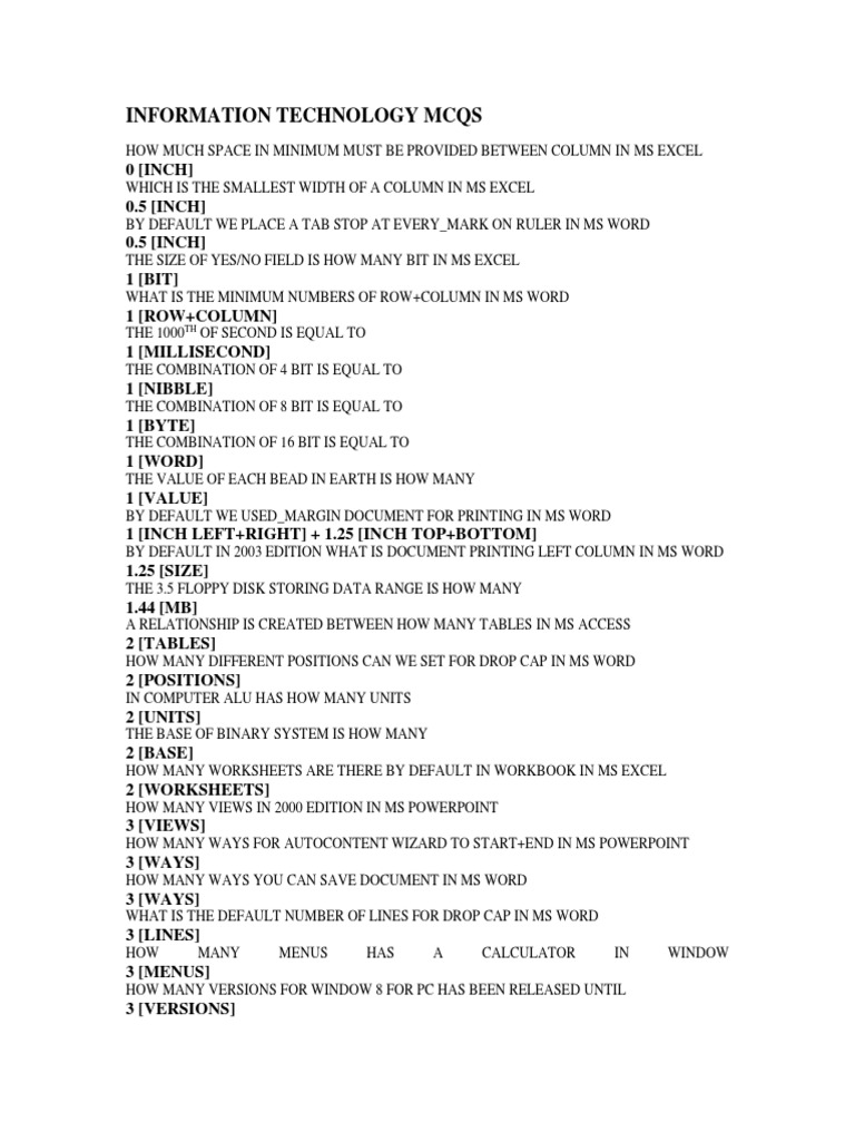 Information Technology Mcqs | PDF | Relational Database | Databases