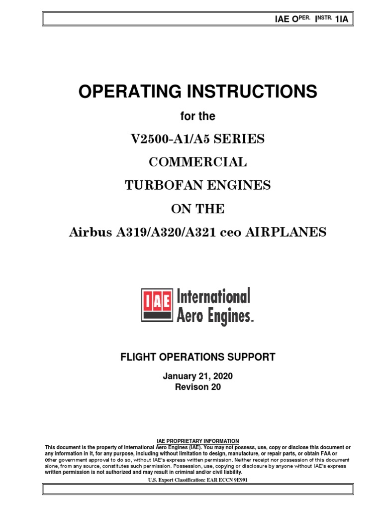 Operating Instructions: V2500-A1/A5 SERIES Commercial Turbofan Engines ...