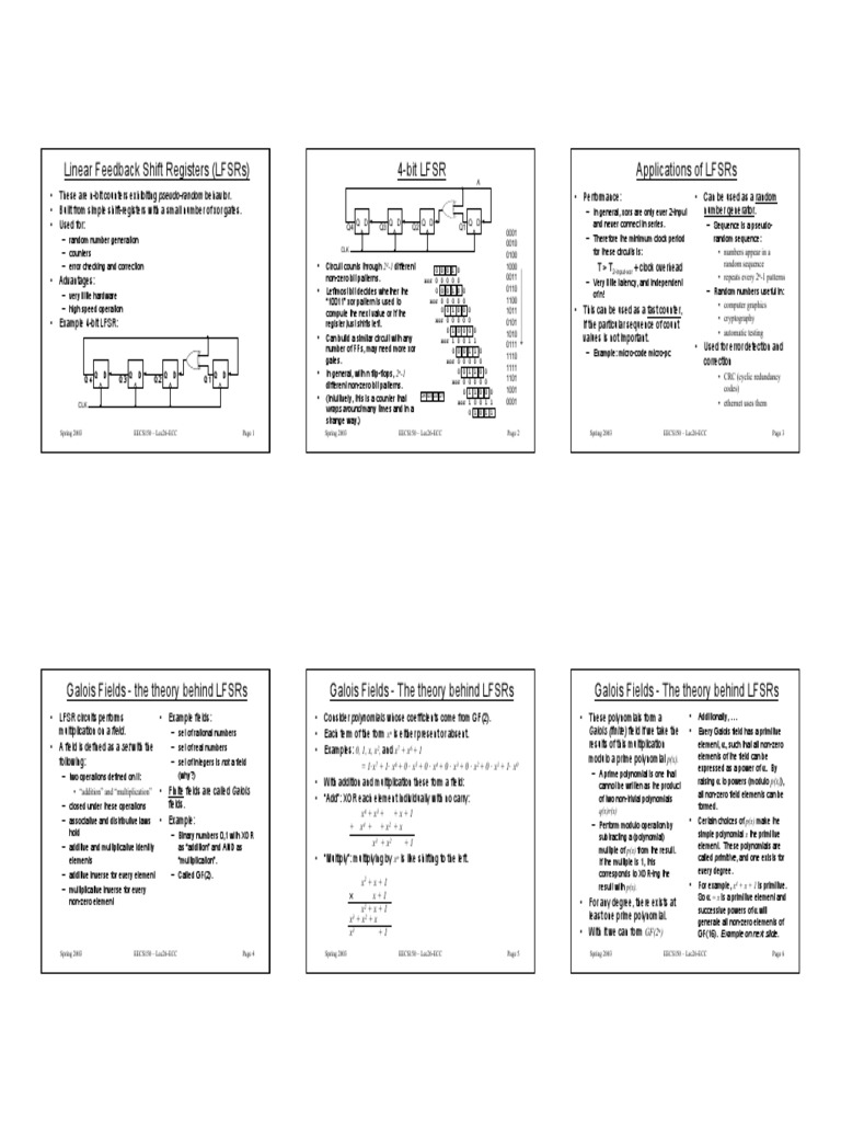 Linear Feedback Shift Registers (LFSRS) 4-Bit LFSR Applications of Lfsrs | PDF | Field ...