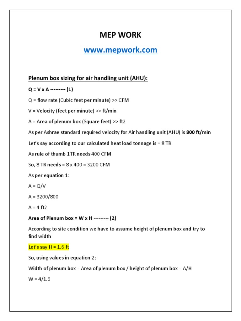 Plenum Box Sizing for AHU and FCU | PDF | Science & Mathematics ...