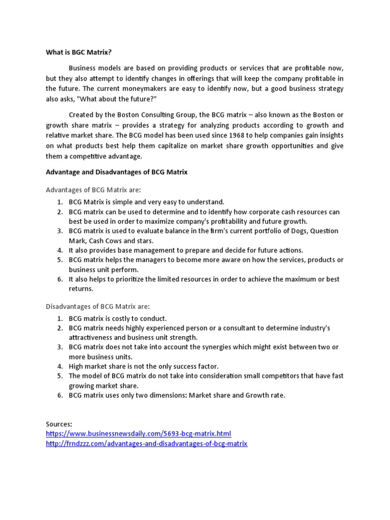 What Is BGC Matrix?: Advantages of BCG Matrix Are | PDF