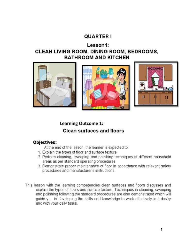 Quarter I Lesson1: Clean Living Room, Dining Room, Bedrooms, Bathroom ...