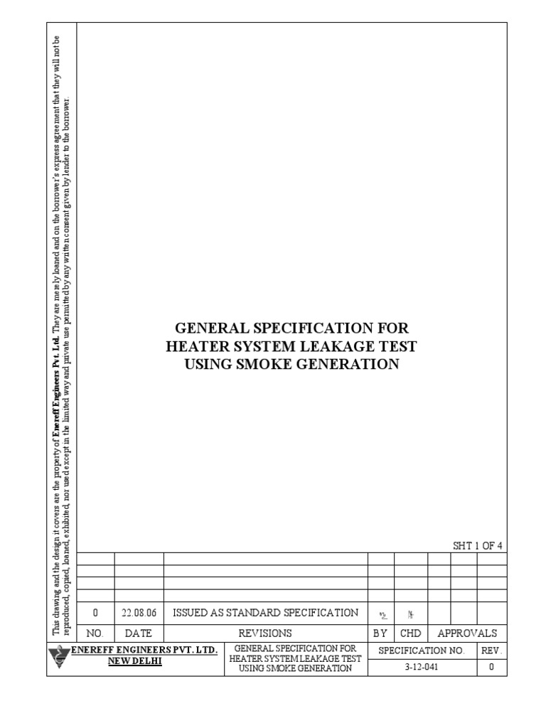 Specification For Smoke Bomb Test | PDF | Duct (Flow) | Leak