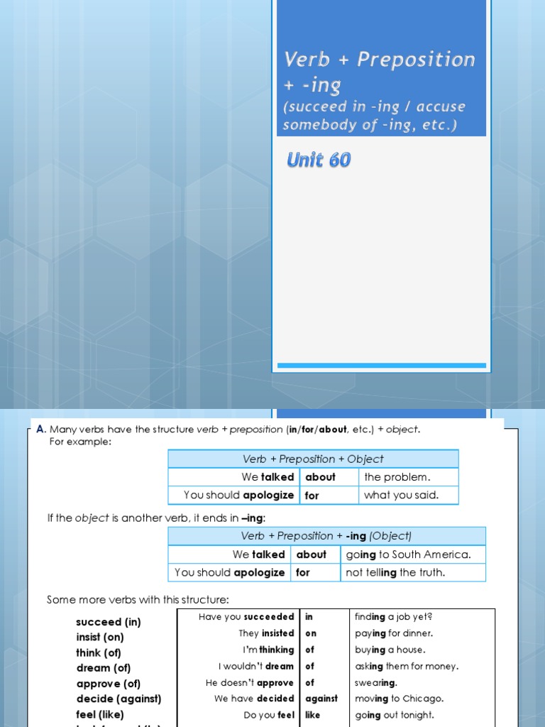 Unit 60 Verb + Preposition + - Ing PDF | PDF | Object (Grammar)