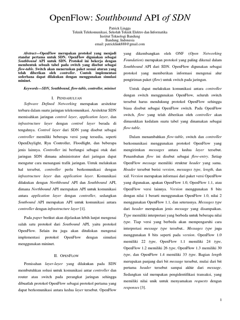 OpenFlow - Southbound API of SDN | PDF