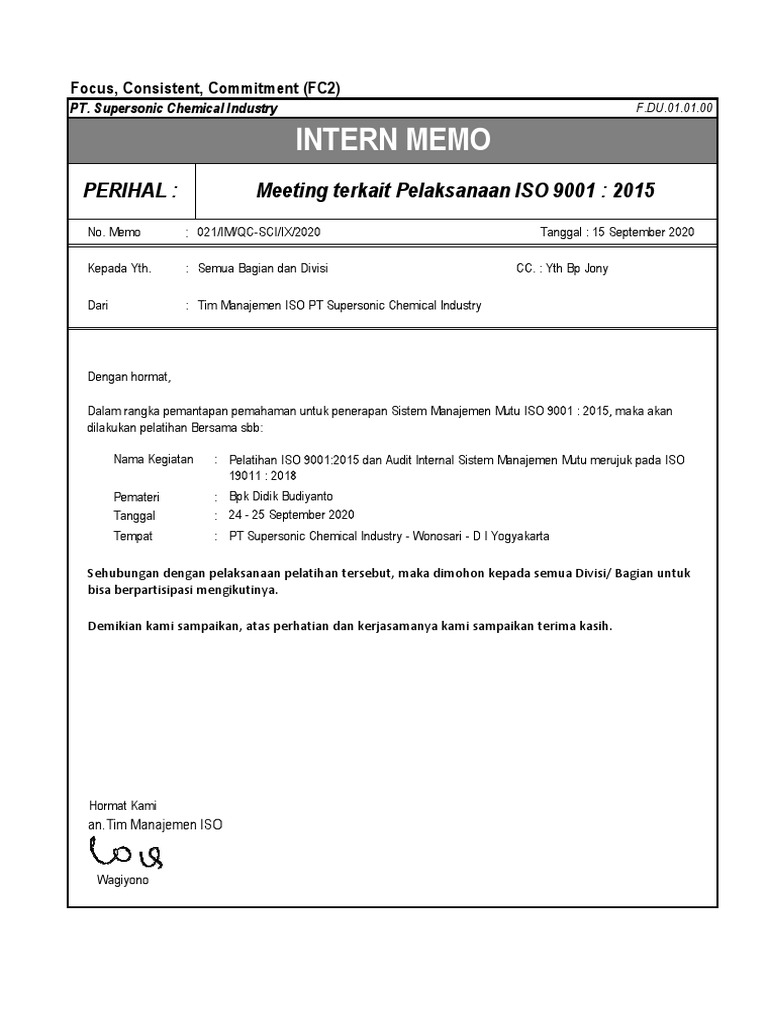 Intern Memo ISO 9001 - 2015 PDF | PDF