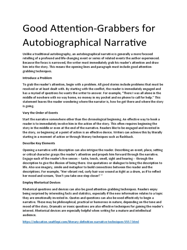 Good Attention-Grabbers For Autobiographical Narrative: Introduce A ...