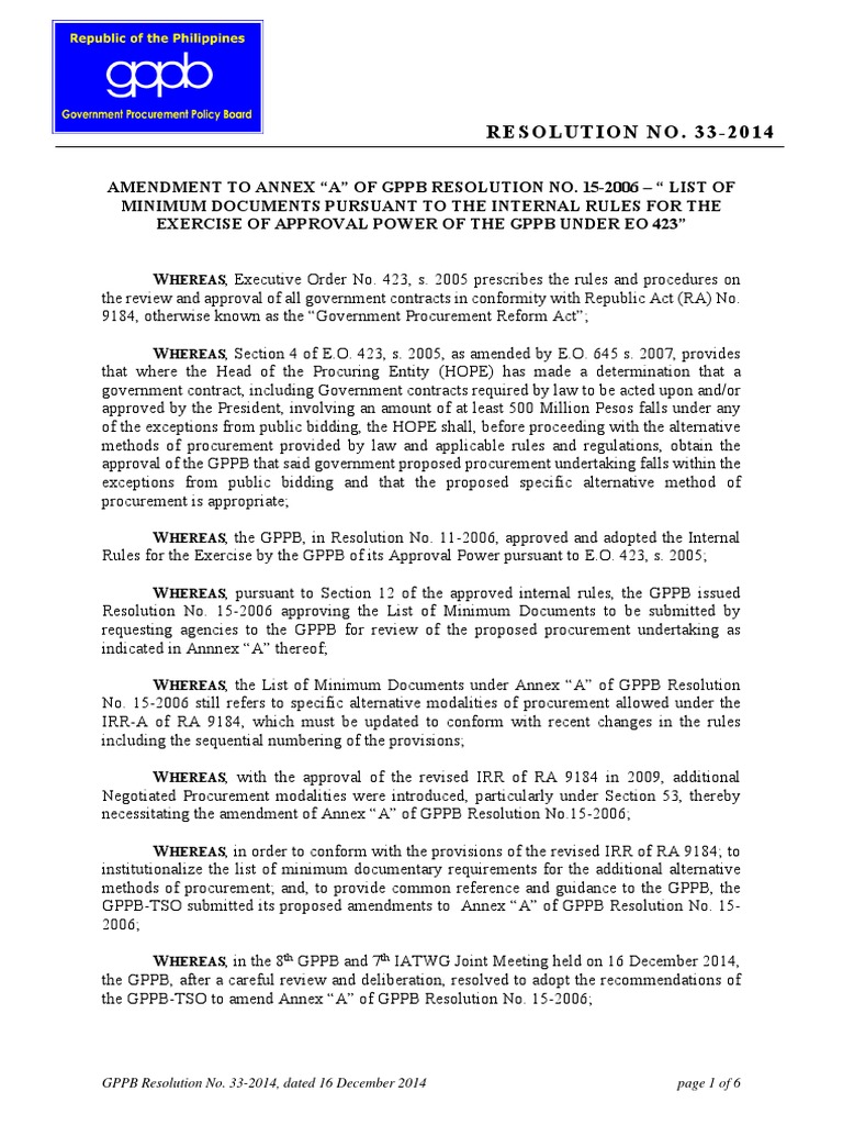 GPPB Resolution No. 33-2014.annex A | PDF | Procurement | Public Sphere