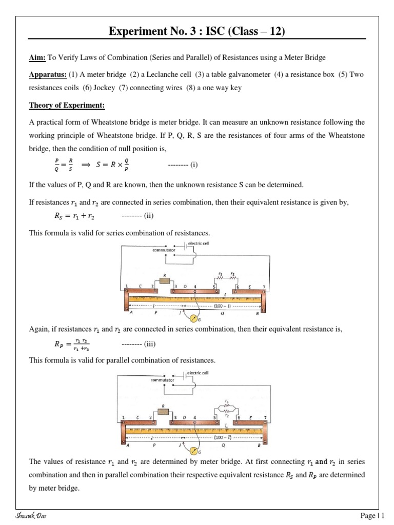 Experiment No. 3: ISC (Class - 12) | PDF | Electrical Resistance And ...