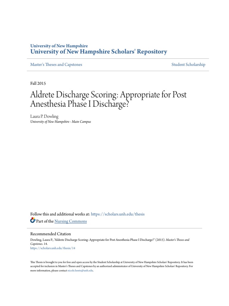 Aldrete Discharge Scoring - Appropriate For Post Anesthesia Phase PDF ...