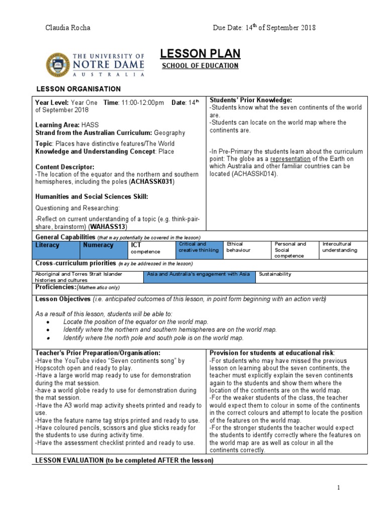 Hass Assignment One Lesson Plan | PDF | Lesson Plan | Equator